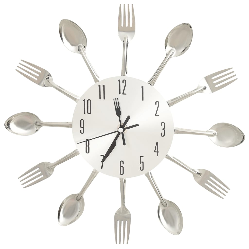 325162 vidaXL Wall Clock with Spoon and Fork Design Silver 31 cm ...